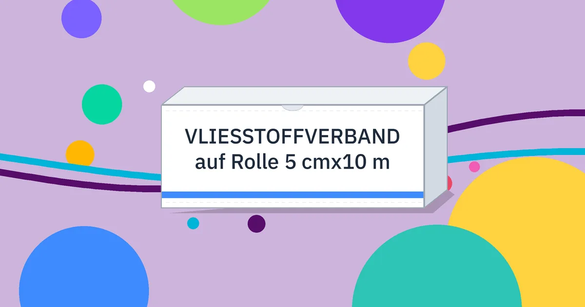 Symbolbild: Packung mit der Aufschrift VLIESSTOFFVERBAND auf Rolle 5 cmx10 m (PZN 18260121) – Verfügbarkeit und Bezug in Apotheken in Frankfurt am Main