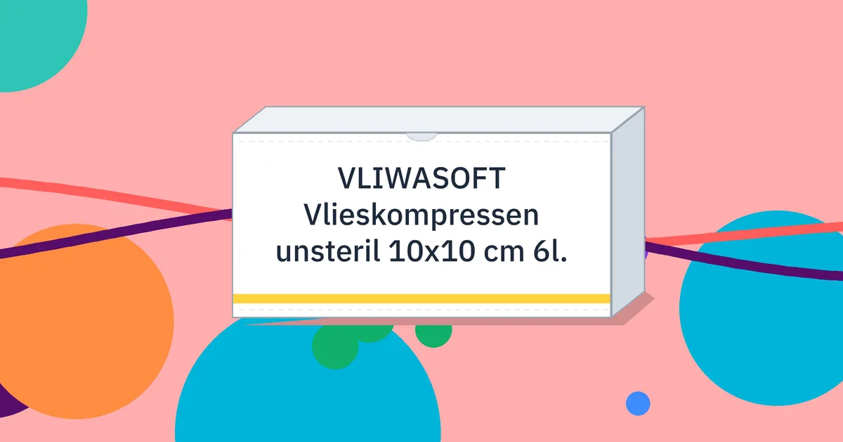 Symbolbild: Packung mit der Aufschrift VLIWASOFT Vlieskompressen unsteril 10x10 cm 6l. (PZN 08900938) – Verfügbarkeit und Bezug in Apotheken in Frankfurt am Main