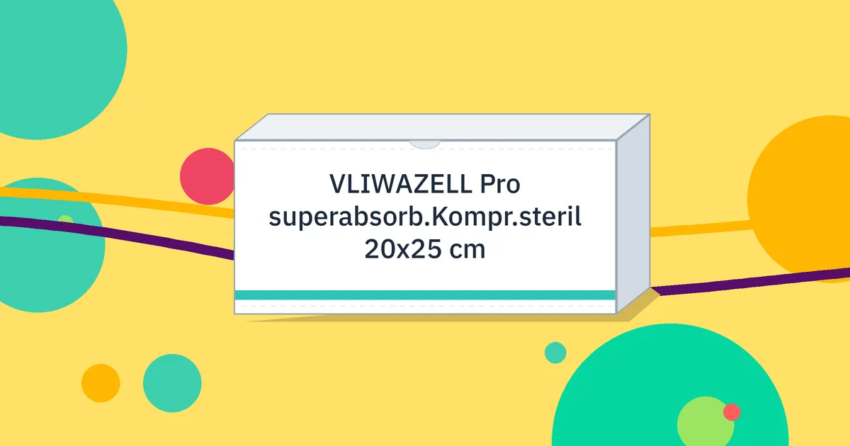 Symbolbild: Packung mit der Aufschrift VLIWAZELL Pro superabsorb.Kompr.steril 20x25 cm (PZN 16897630) – Verfügbarkeit und Bezug in Apotheken in Frankfurt am Main