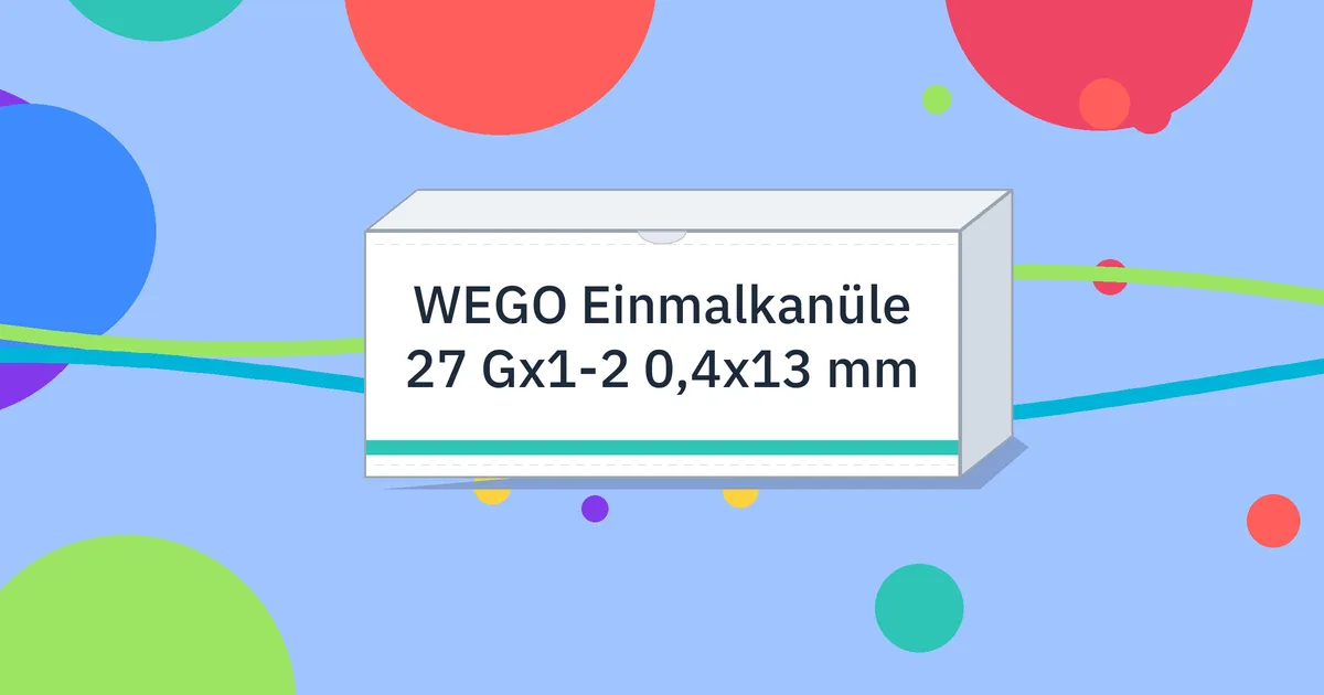 Symbolbild: Packung mit der Aufschrift WEGO Einmalkanüle 27 Gx1-2 0,4x13 mm (PZN 18859792) – Verfügbarkeit und Bezug in Apotheken in Frankfurt am Main