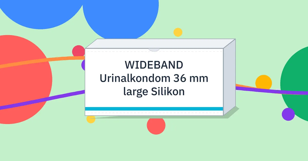 Symbolbild: Packung mit der Aufschrift WIDEBAND Urinalkondom 36 mm large Silikon (PZN 11136582) – Verfügbarkeit und Bezug in Apotheken in Frankfurt am Main