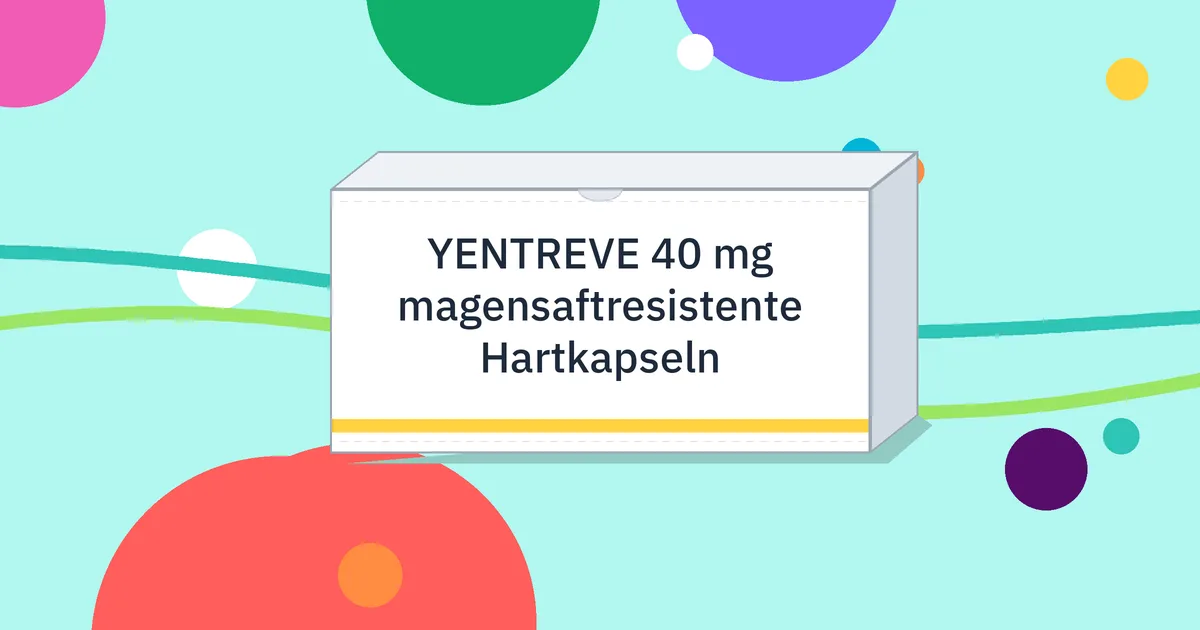 Symbolbild: Packung mit der Aufschrift YENTREVE 40 mg magensaftresistente Hartkapseln (PZN 06786740) – Verfügbarkeit und Bezug in Apotheken in Frankfurt am Main