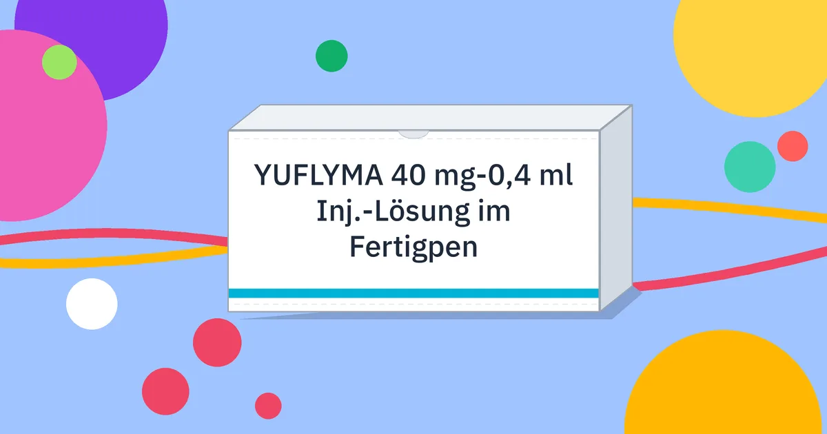 Symbolbild: Packung mit der Aufschrift YUFLYMA 40 mg-0,4 ml Inj.-Lösung im Fertigpen (PZN 18010482) – Verfügbarkeit und Bezug in Apotheken in Frankfurt am Main