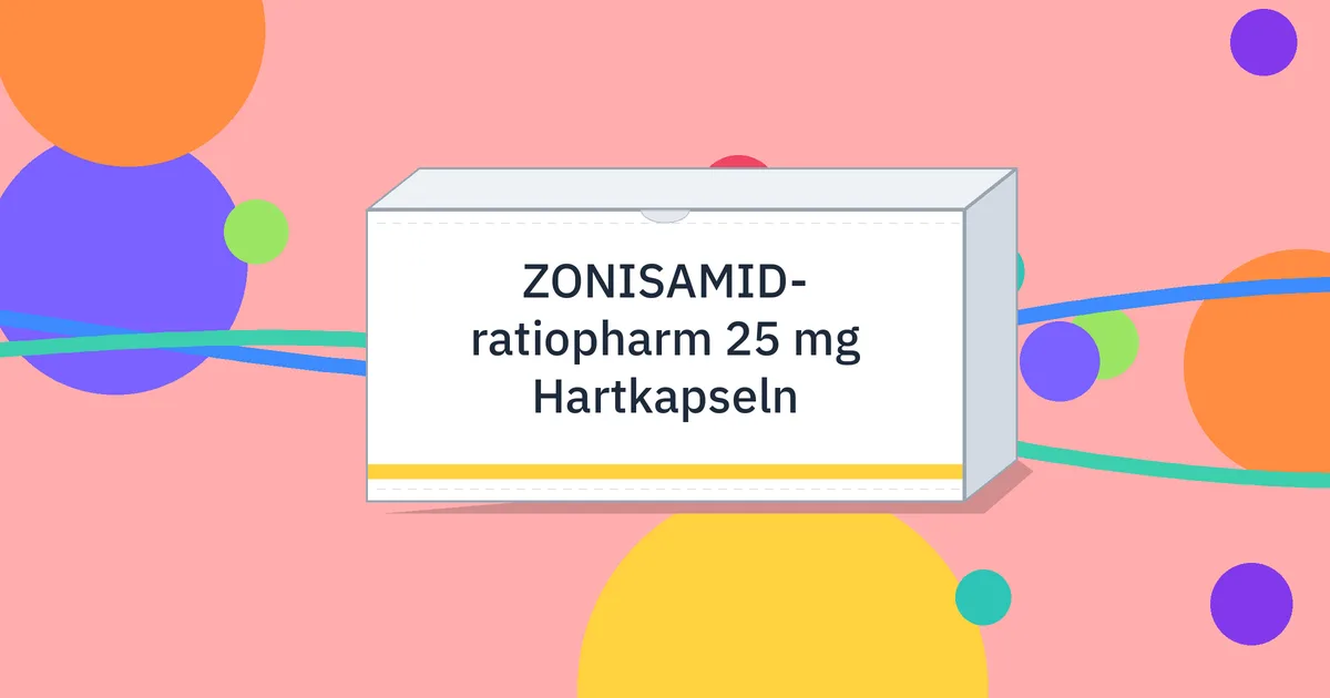 Symbolbild: Packung mit der Aufschrift ZONISAMID-ratiopharm 25 mg Hartkapseln (PZN 11077537) – Verfügbarkeit und Bezug in Apotheken in Frankfurt am Main