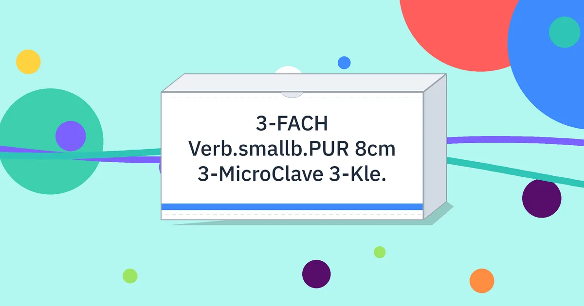 Symbolbild: Packung mit der Aufschrift 3-FACH Verb.smallb.PUR 8cm 3-MicroClave 3-Kle. (PZN 19515497) – Verfügbarkeit und Bezug in Apotheken in Frankfurt am Main