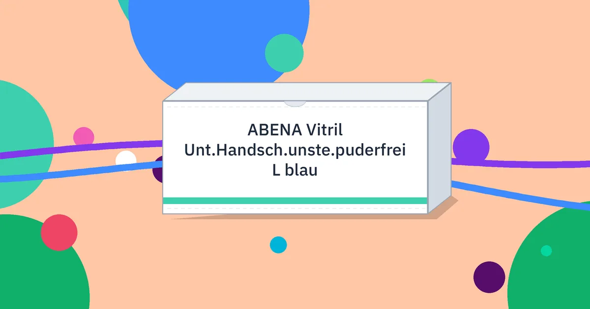 Symbolbild: Packung mit der Aufschrift ABENA Vitril Unt.Handsch.unste.puderfrei L blau (PZN 16932243) – Verfügbarkeit und Bezug in Apotheken in Frankfurt am Main