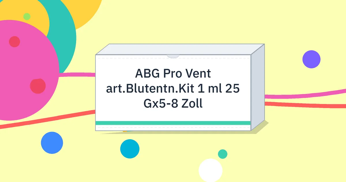 Symbolbild: Packung mit der Aufschrift ABG Pro Vent art.Blutentn.Kit 1 ml 25 Gx5-8 Zoll (PZN 09216954) – Verfügbarkeit und Bezug in Apotheken in Frankfurt am Main