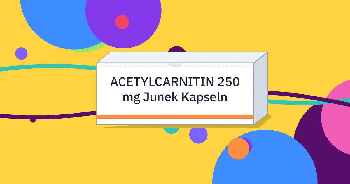 Symbolbild: Packung mit der Aufschrift ACETYLCARNITIN 250 mg Junek Kapseln (PZN 01088965) – Verfügbarkeit und Bezug in Apotheken in Frankfurt am Main