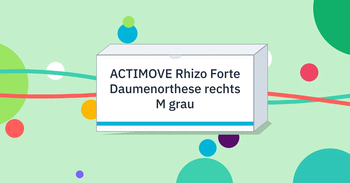 Symbolbild: Packung mit der Aufschrift ACTIMOVE Rhizo Forte Daumenorthese rechts M grau (PZN 17949240) – Verfügbarkeit und Bezug in Apotheken in Frankfurt am Main