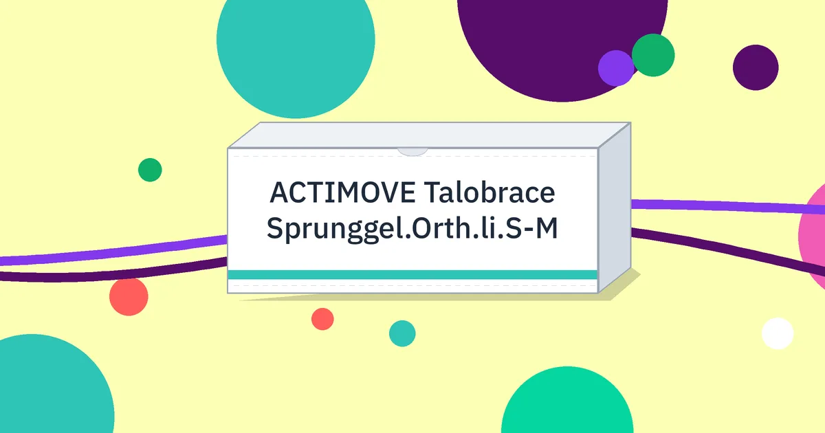 Symbolbild: Packung mit der Aufschrift ACTIMOVE Talobrace Sprunggel.Orth.li.S-M (PZN 17949346) – Verfügbarkeit und Bezug in Apotheken in Frankfurt am Main