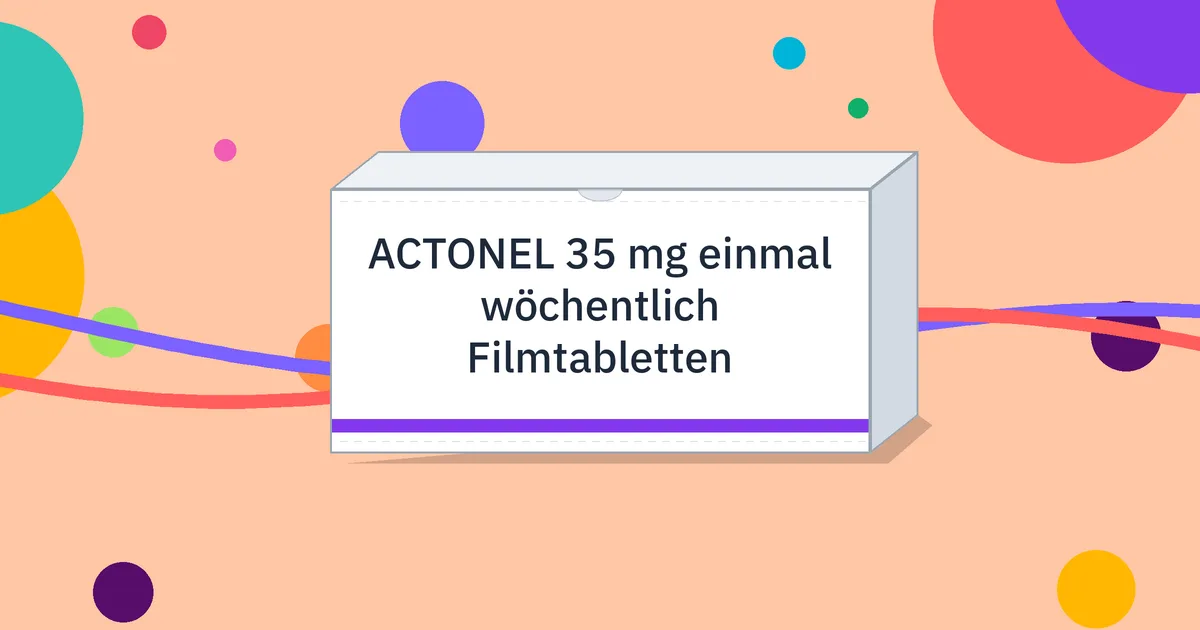 Symbolbild: Packung mit der Aufschrift ACTONEL 35 mg einmal wöchentlich Filmtabletten (PZN 00096589) – Verfügbarkeit und Bezug in Apotheken in Frankfurt am Main