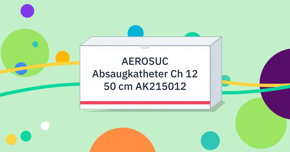 Symbolbild: Packung mit der Aufschrift AEROSUC Absaugkatheter Ch 12 50 cm AK215012 (PZN 14310187) – Verfügbarkeit und Bezug in Apotheken in Frankfurt am Main
