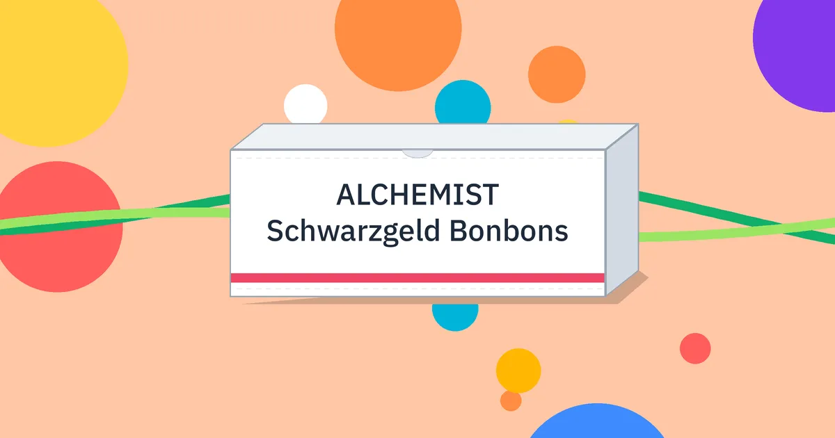 Symbolbild: Packung mit der Aufschrift ALCHEMIST Schwarzgeld Bonbons (PZN 12518914) – Verfügbarkeit und Bezug in Apotheken in Frankfurt am Main