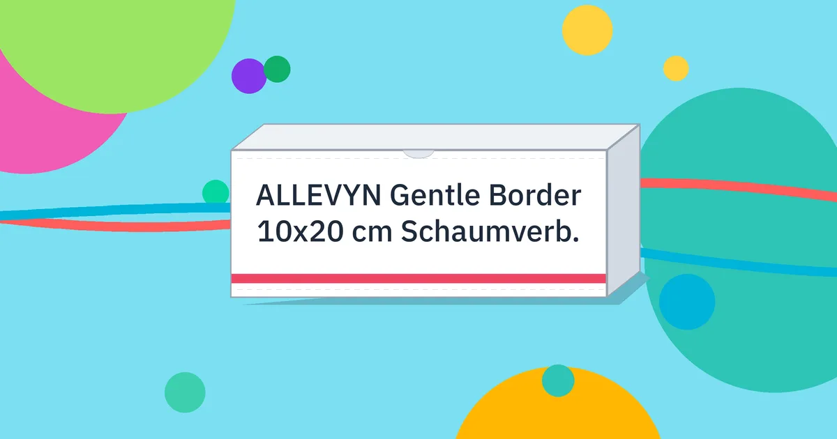 Symbolbild: Packung mit der Aufschrift ALLEVYN Gentle Border 10x20 cm Schaumverb. (PZN 16026800) – Verfügbarkeit und Bezug in Apotheken in Frankfurt am Main