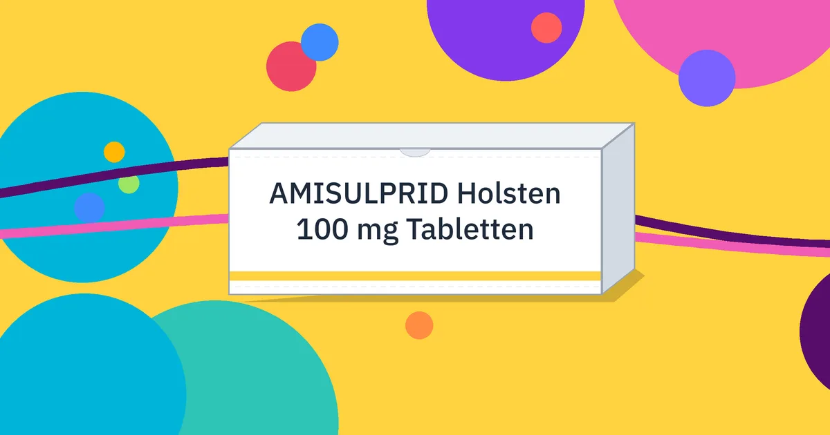 Symbolbild: Packung mit der Aufschrift AMISULPRID Holsten 100 mg Tabletten (PZN 12645216) – Verfügbarkeit und Bezug in Apotheken in Frankfurt am Main