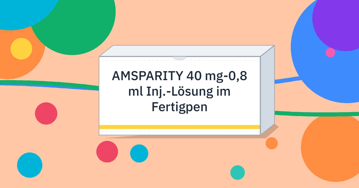 Symbolbild: Packung mit der Aufschrift AMSPARITY 40 mg-0,8 ml Inj.-Lösung im Fertigpen (PZN 18896445) – Verfügbarkeit und Bezug in Apotheken in Frankfurt am Main