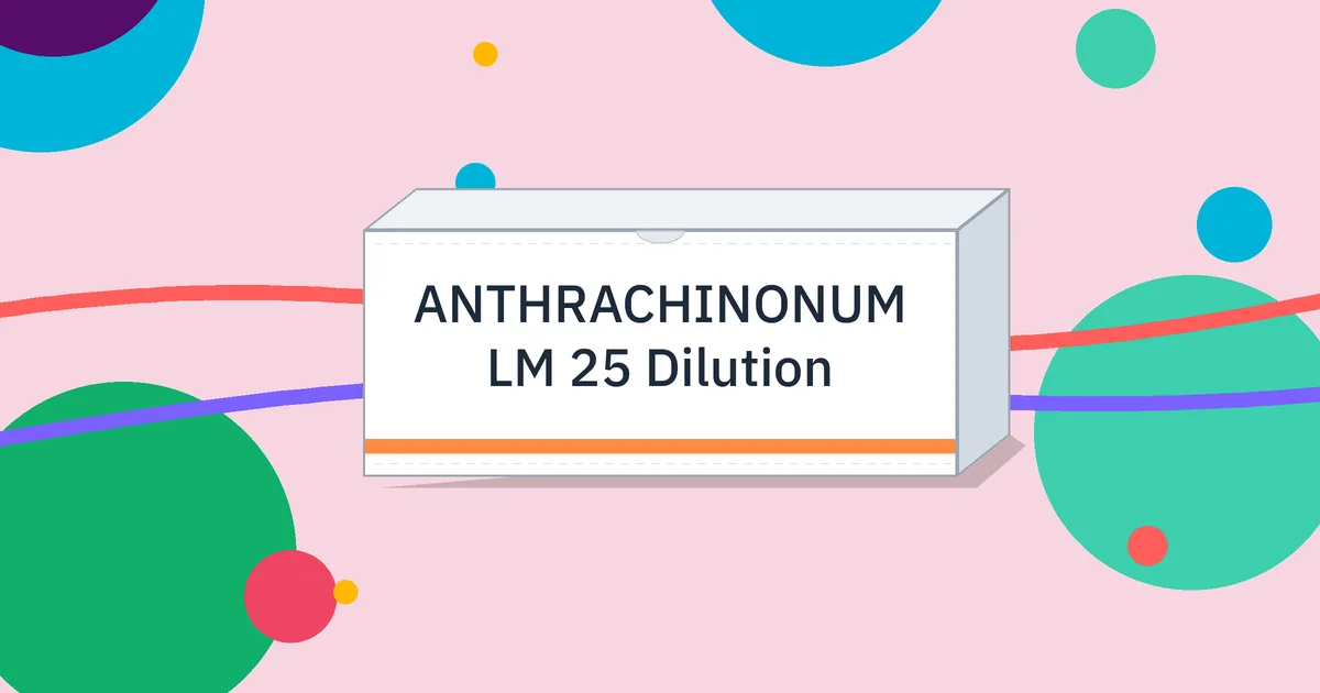 Symbolbild: Packung mit der Aufschrift ANTHRACHINONUM LM 25 Dilution (PZN 13370945) – Verfügbarkeit und Bezug in Apotheken in Frankfurt am Main