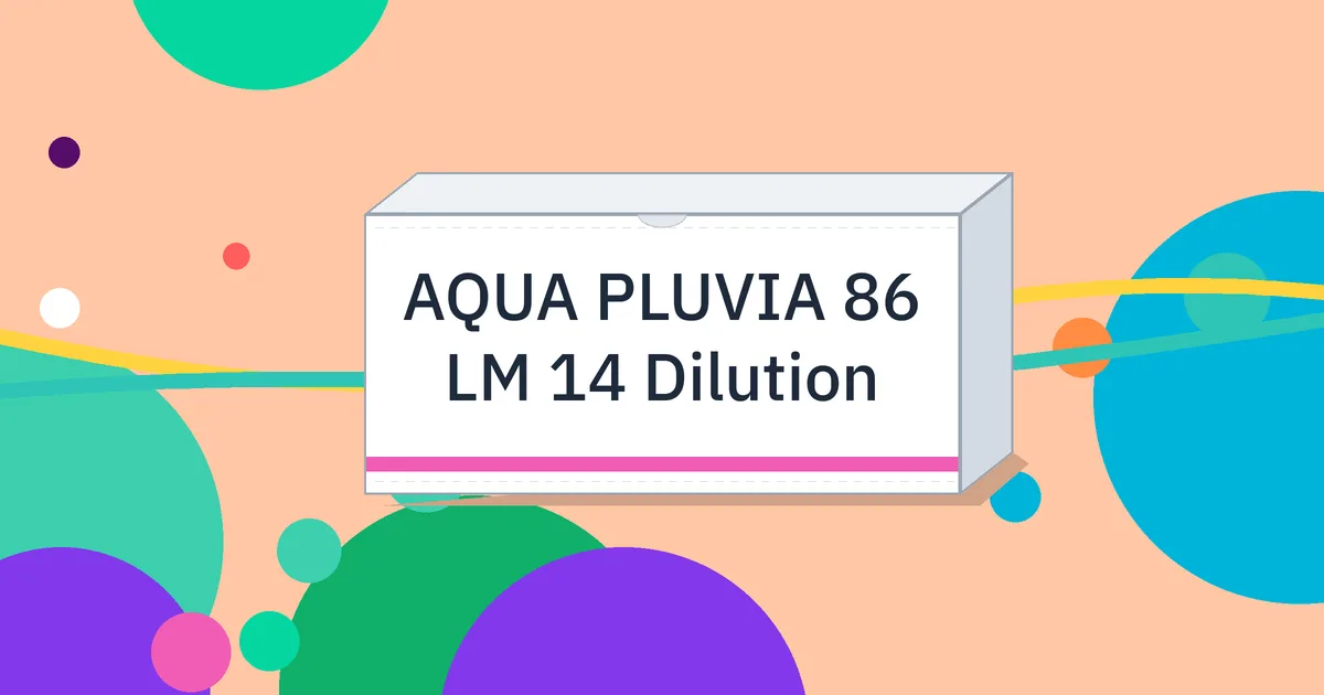 Symbolbild: Packung mit der Aufschrift AQUA PLUVIA 86 LM 14 Dilution (PZN 12766440) – Verfügbarkeit und Bezug in Apotheken in Frankfurt am Main