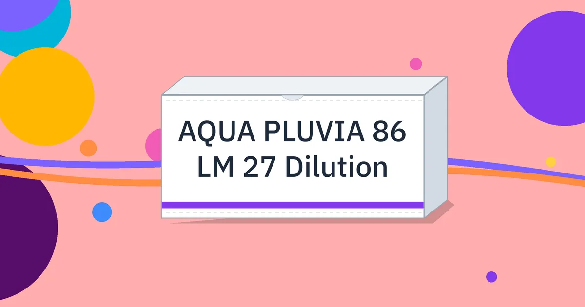 Symbolbild: Packung mit der Aufschrift AQUA PLUVIA 86 LM 27 Dilution (PZN 12766612) – Verfügbarkeit und Bezug in Apotheken in Frankfurt am Main