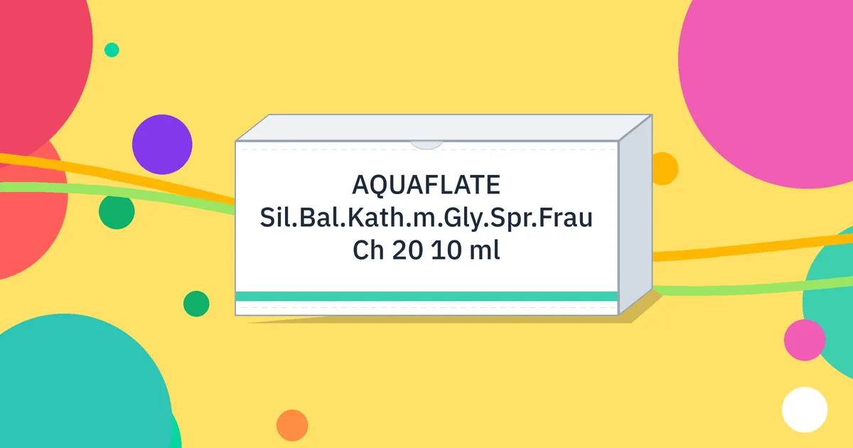 Symbolbild: Packung mit der Aufschrift AQUAFLATE Sil.Bal.Kath.m.Gly.Spr.Frau Ch 20 10 ml (PZN 00589642) – Verfügbarkeit und Bezug in Apotheken in Frankfurt am Main