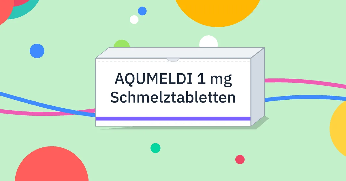 Symbolbild: Packung mit der Aufschrift AQUMELDI 1 mg Schmelztabletten (PZN 18437045) – Verfügbarkeit und Bezug in Apotheken in Frankfurt am Main