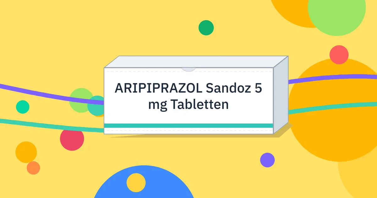 Symbolbild: Packung mit der Aufschrift ARIPIPRAZOL Sandoz 5 mg Tabletten (PZN 19744619) – Verfügbarkeit und Bezug in Apotheken in Frankfurt am Main