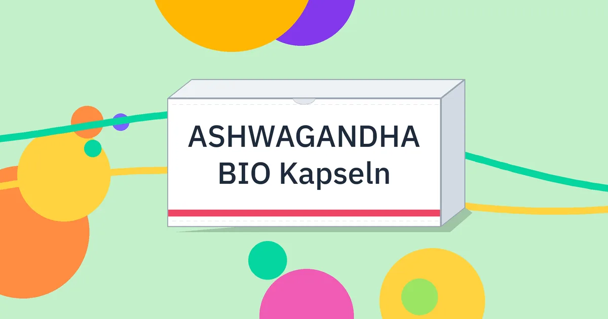 Symbolbild: Packung mit der Aufschrift ASHWAGANDHA BIO Kapseln (PZN 16852159) – Verfügbarkeit und Bezug in Apotheken in Frankfurt am Main