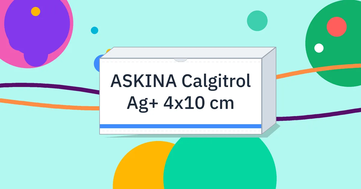 Symbolbild: Packung mit der Aufschrift ASKINA Calgitrol Ag+ 4x10 cm (PZN 18707384) – Verfügbarkeit und Bezug in Apotheken in Frankfurt am Main