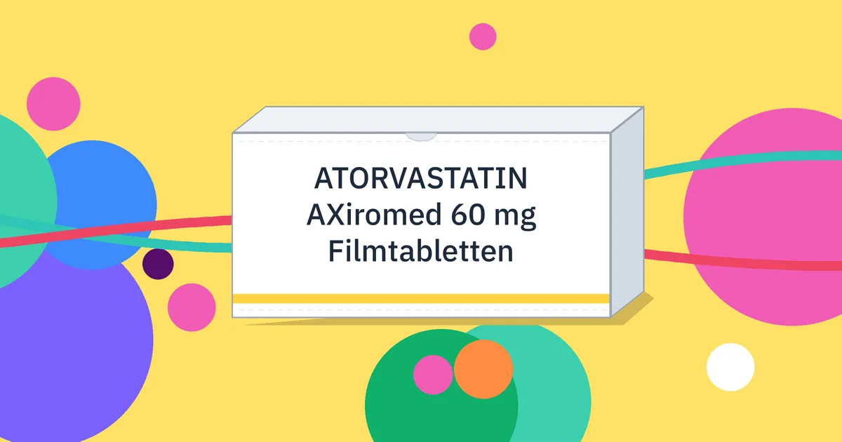 Symbolbild: Packung mit der Aufschrift ATORVASTATIN AXiromed 60 mg Filmtabletten (PZN 18488775) – Verfügbarkeit und Bezug in Apotheken in Frankfurt am Main