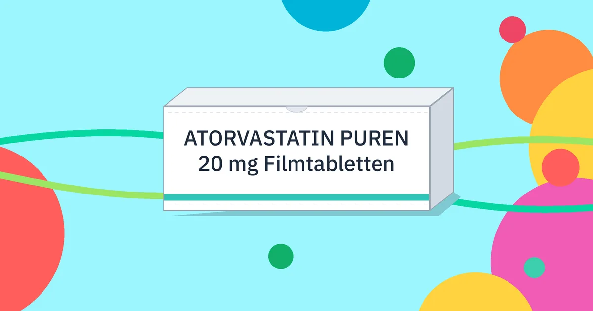 Symbolbild: Packung mit der Aufschrift ATORVASTATIN PUREN 20 mg Filmtabletten (PZN 11297316) – Verfügbarkeit und Bezug in Apotheken in Frankfurt am Main