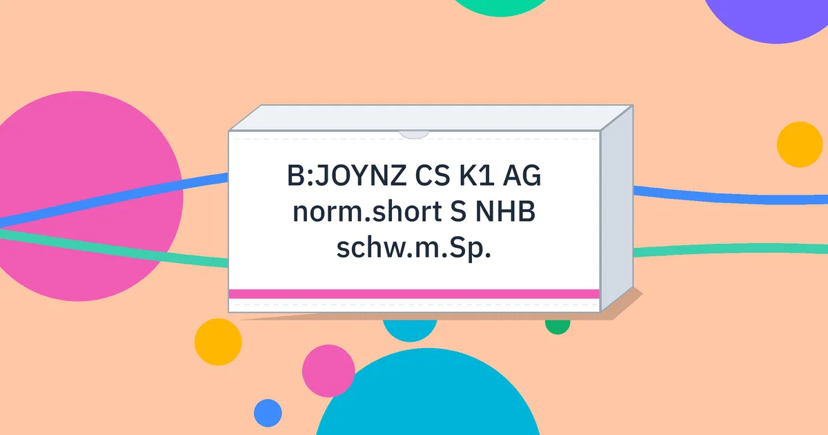 Symbolbild: Packung mit der Aufschrift B:JOYNZ CS K1 AG norm.short S NHB schw.m.Sp. (PZN 20530881) – Verfügbarkeit und Bezug in Apotheken in Frankfurt am Main