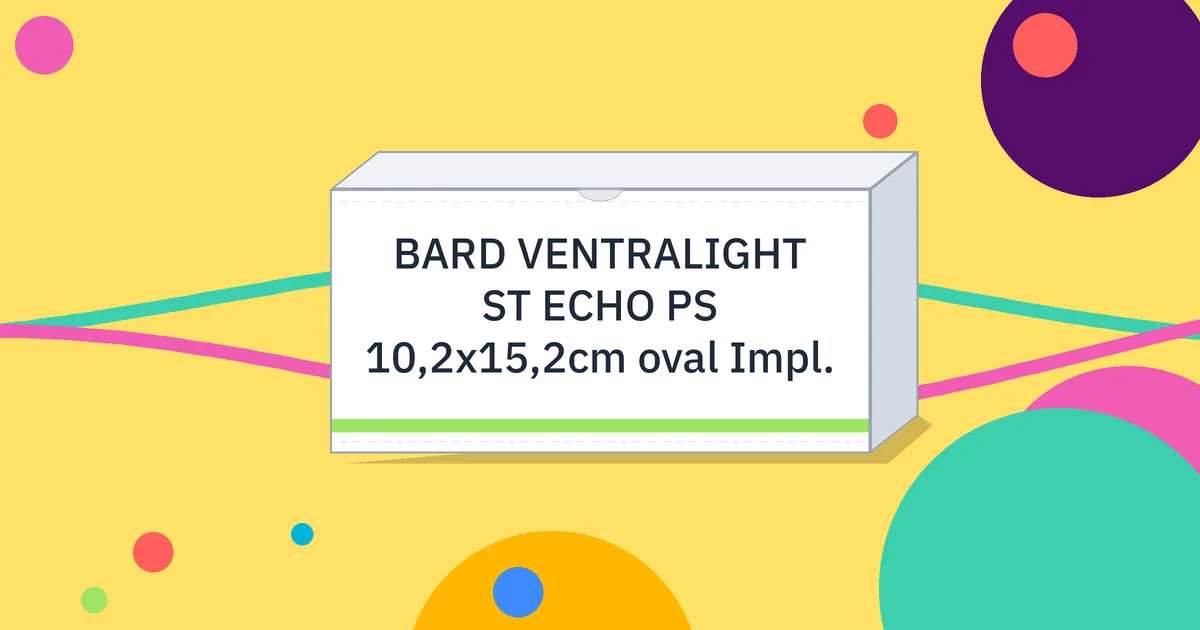 Symbolbild: Packung mit der Aufschrift BARD VENTRALIGHT ST ECHO PS 10,2x15,2cm oval Impl. (PZN 10730691) – Verfügbarkeit und Bezug in Apotheken in Frankfurt am Main