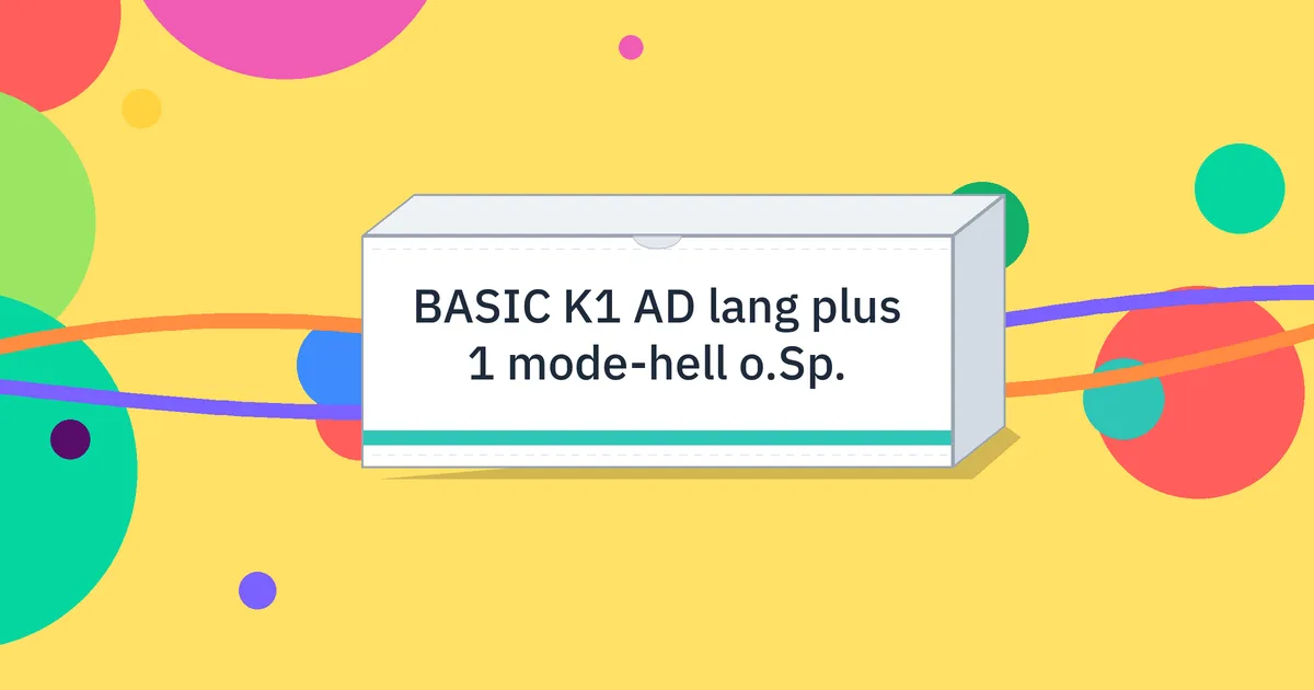 Symbolbild: Packung mit der Aufschrift BASIC K1 AD lang plus 1 mode-hell o.Sp. (PZN 20257014) – Verfügbarkeit und Bezug in Apotheken in Frankfurt am Main