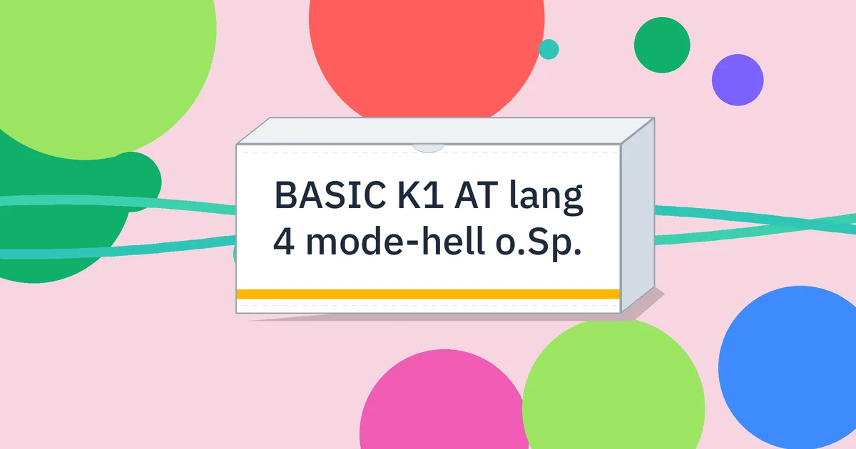 Symbolbild: Packung mit der Aufschrift BASIC K1 AT lang 4 mode-hell o.Sp. (PZN 20262794) – Verfügbarkeit und Bezug in Apotheken in Frankfurt am Main