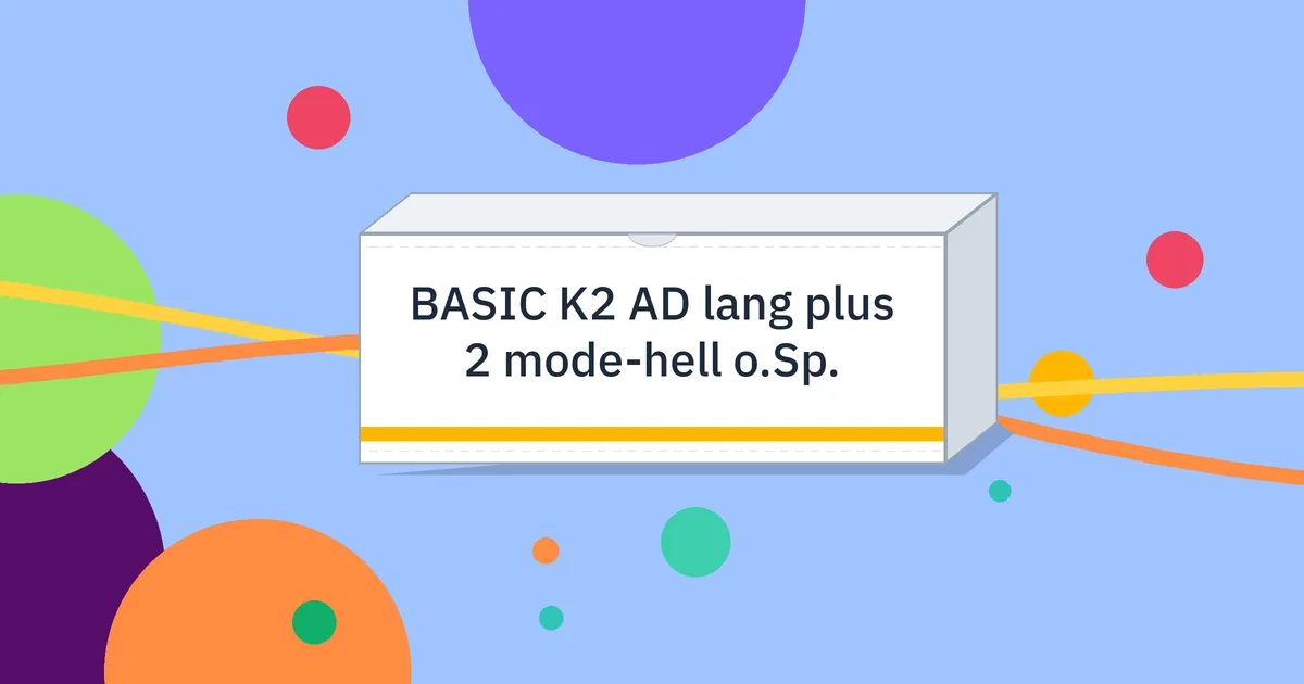 Symbolbild: Packung mit der Aufschrift BASIC K2 AD lang plus 2 mode-hell o.Sp. (PZN 20264020) – Verfügbarkeit und Bezug in Apotheken in Frankfurt am Main