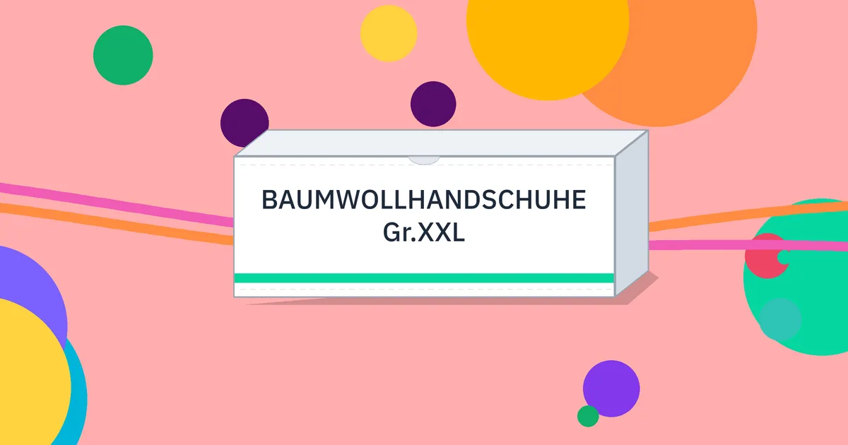 Symbolbild: Packung mit der Aufschrift BAUMWOLLHANDSCHUHE Gr.XXL (PZN 18472780) – Verfügbarkeit und Bezug in Apotheken in Frankfurt am Main