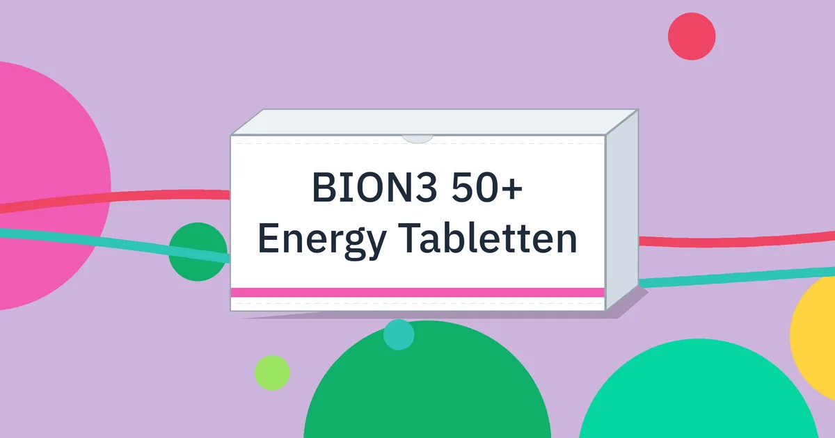 Symbolbild: Packung mit der Aufschrift BION3 50+ Energy Tabletten (PZN 18010795) – Verfügbarkeit und Bezug in Apotheken in Frankfurt am Main