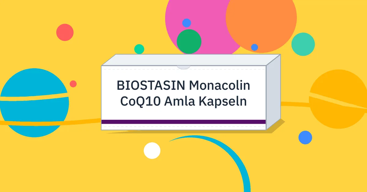 Symbolbild: Packung mit der Aufschrift BIOSTASIN Monacolin CoQ10 Amla Kapseln (PZN 19666173) – Verfügbarkeit und Bezug in Apotheken in Frankfurt am Main