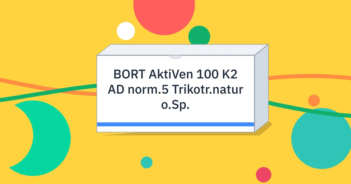 Symbolbild: Packung mit der Aufschrift BORT AktiVen 100 K2 AD norm.5 Trikotr.natur o.Sp. (PZN 13726336) – Verfügbarkeit und Bezug in Apotheken in Frankfurt am Main