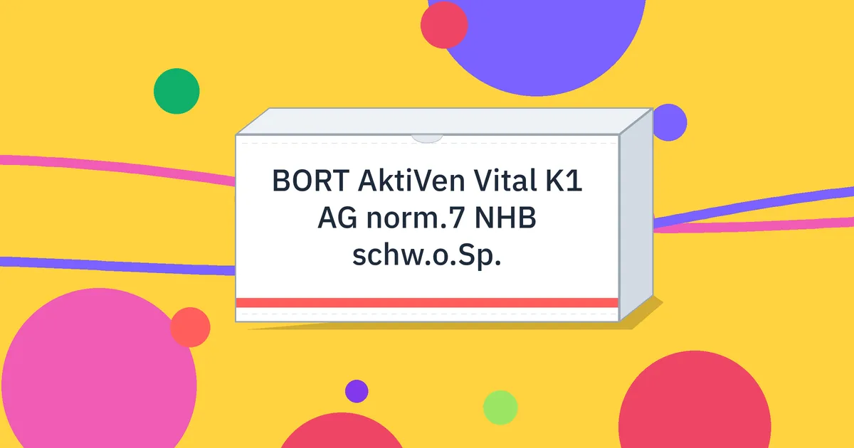 Symbolbild: Packung mit der Aufschrift BORT AktiVen Vital K1 AG norm.7 NHB schw.o.Sp. (PZN 13735571) – Verfügbarkeit und Bezug in Apotheken in Frankfurt am Main