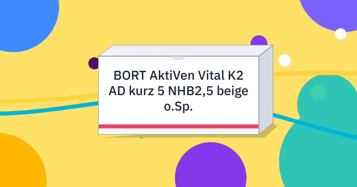 Symbolbild: Packung mit der Aufschrift BORT AktiVen Vital K2 AD kurz 5 NHB2,5 beige o.Sp. (PZN 17499021) – Verfügbarkeit und Bezug in Apotheken in Frankfurt am Main