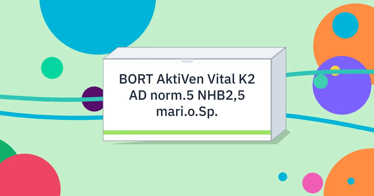 Symbolbild: Packung mit der Aufschrift BORT AktiVen Vital K2 AD norm.5 NHB2,5 mari.o.Sp. (PZN 17499274) – Verfügbarkeit und Bezug in Apotheken in Frankfurt am Main