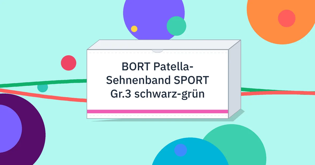 Symbolbild: Packung mit der Aufschrift BORT Patella-Sehnenband SPORT Gr.3 schwarz-grün (PZN 10995018) – Verfügbarkeit und Bezug in Apotheken in Frankfurt am Main