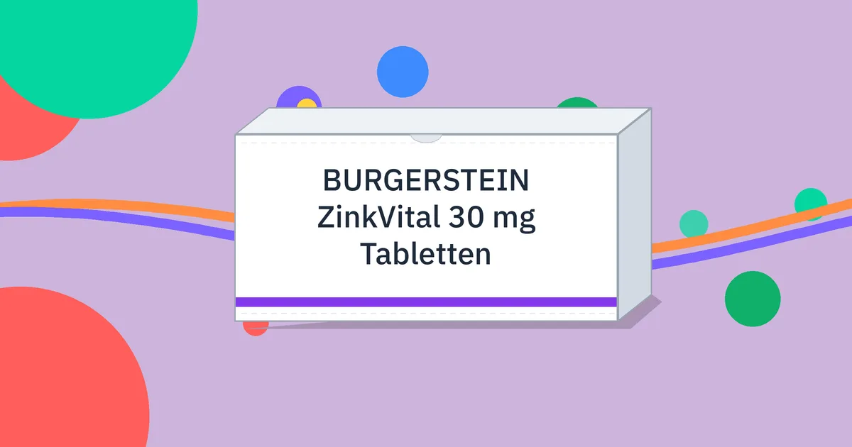 Symbolbild: Packung mit der Aufschrift BURGERSTEIN ZinkVital 30 mg Tabletten (PZN 17375365) – Verfügbarkeit und Bezug in Apotheken in Frankfurt am Main