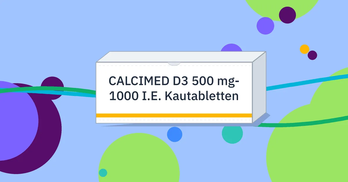 Symbolbild: Packung mit der Aufschrift CALCIMED D3 500 mg-1000 I.E. Kautabletten (PZN 07682511) – Verfügbarkeit und Bezug in Apotheken in Frankfurt am Main