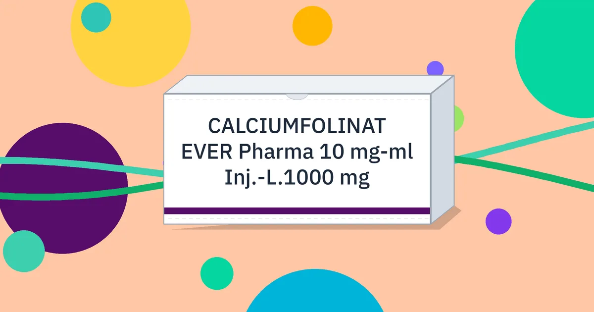 Symbolbild: Packung mit der Aufschrift CALCIUMFOLINAT EVER Pharma 10 mg-ml Inj.-L.1000 mg (PZN 16164229) – Verfügbarkeit und Bezug in Apotheken in Frankfurt am Main