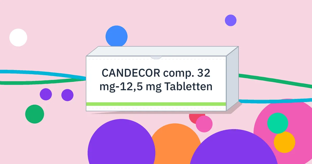 Symbolbild: Packung mit der Aufschrift CANDECOR comp. 32 mg-12,5 mg Tabletten (PZN 09633623) – Verfügbarkeit und Bezug in Apotheken in Frankfurt am Main