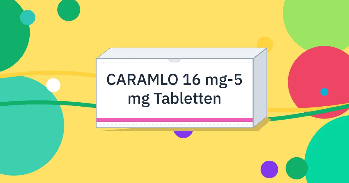 Symbolbild: Packung mit der Aufschrift CARAMLO 16 mg-5 mg Tabletten (PZN 17185529) – Verfügbarkeit und Bezug in Apotheken in Frankfurt am Main