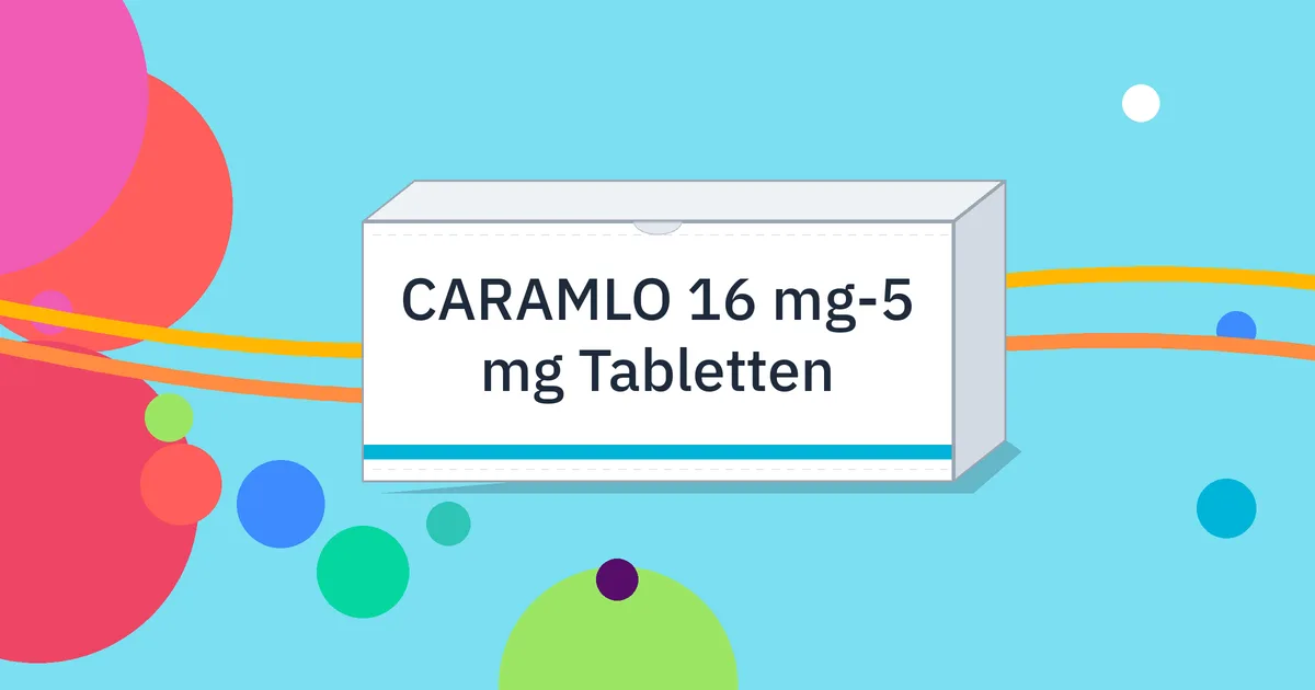 Symbolbild: Packung mit der Aufschrift CARAMLO 16 mg-5 mg Tabletten (PZN 19800594) – Verfügbarkeit und Bezug in Apotheken in Frankfurt am Main
