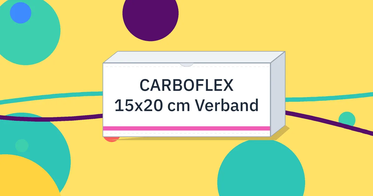 Symbolbild: Packung mit der Aufschrift CARBOFLEX 15x20 cm Verband (PZN 08591182) – Verfügbarkeit und Bezug in Apotheken in Frankfurt am Main
